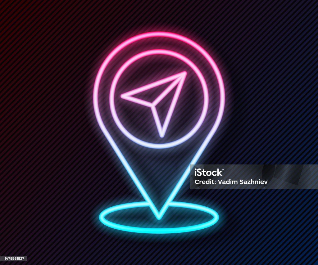 Glowing Neon Line Map Pin Icon Isolated On Black Background Navigation