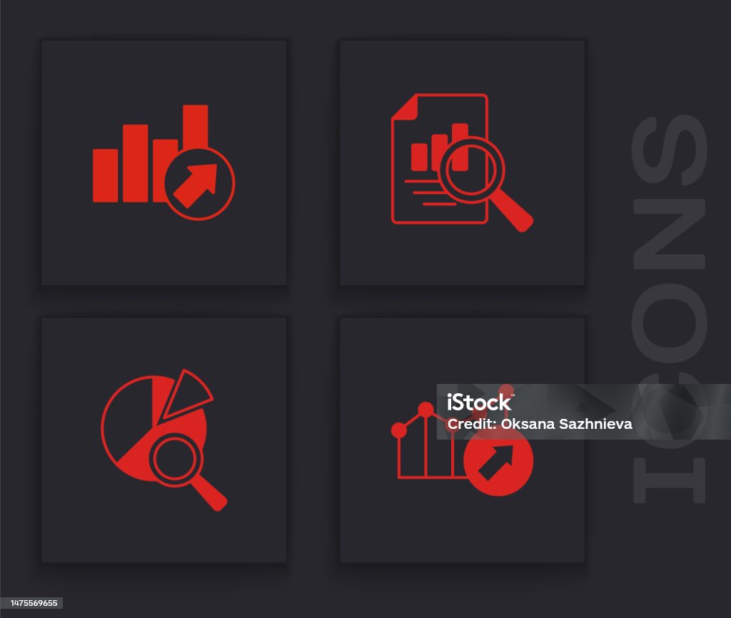 Set Financial Growth Document With Graph Chart And Search Data Analysis