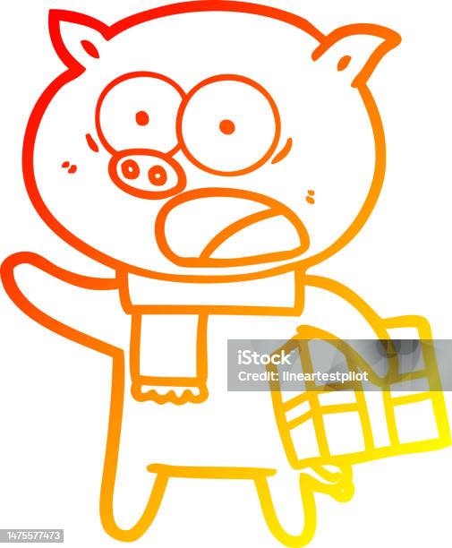 Dessin Au Trait Dégradé Chaud Dun Cochon De Dessin Animé Avec Cadeau De