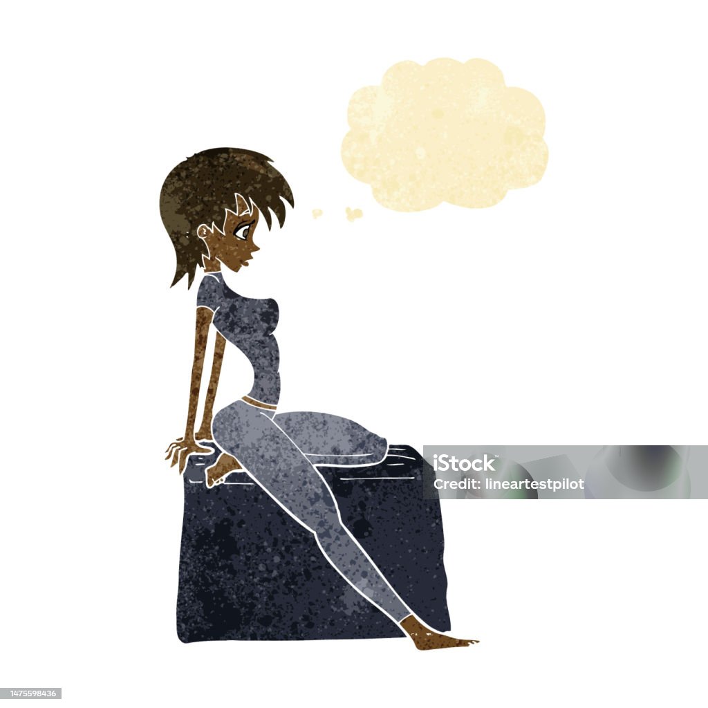 Cartoon Pin Up Pose Girl With Thought Bubble Stock Illustration