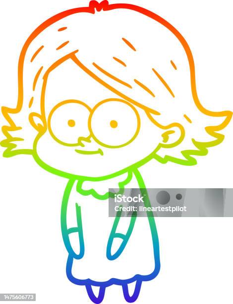 Dessin Au Trait Dégradé Arcenciel Dune Fille De Dessin Animé Heureuse