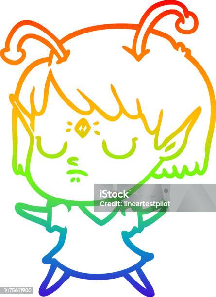 Dessin Au Trait Dégradé Arcenciel Dune Fille Extraterrestre De Dessin
