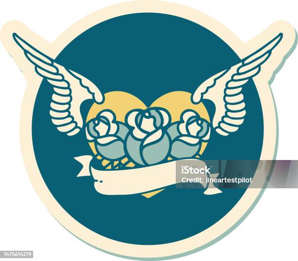 Autocollant De Tatouage Dans Le Style Traditionnel Dun Cœur Volant Avec
