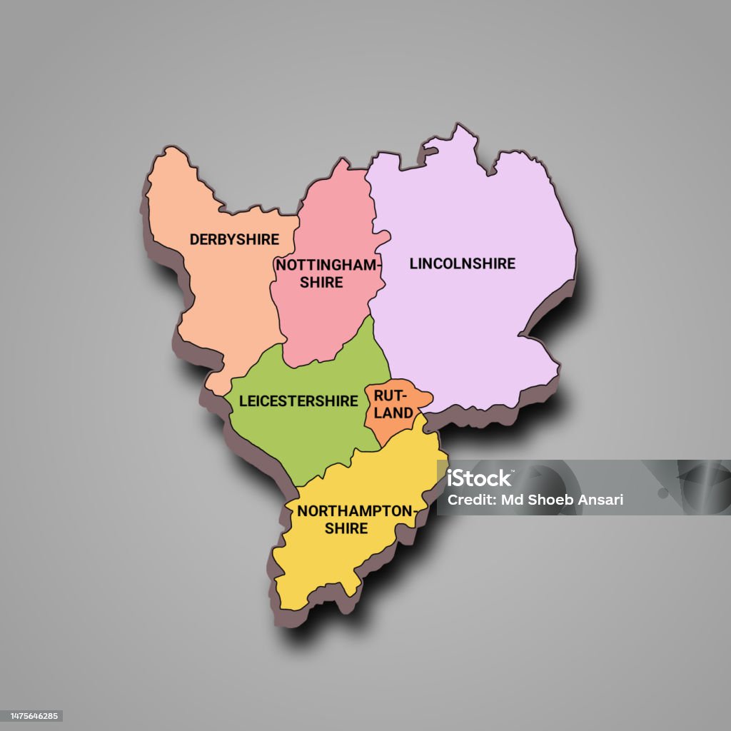 Stock Ilustrace 3d Vykreslování Vysoce Kvalitní Mapa East Midlands