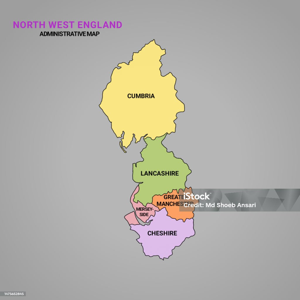 North West England Administrative And Political Map Modern Map North West England Uk Stock