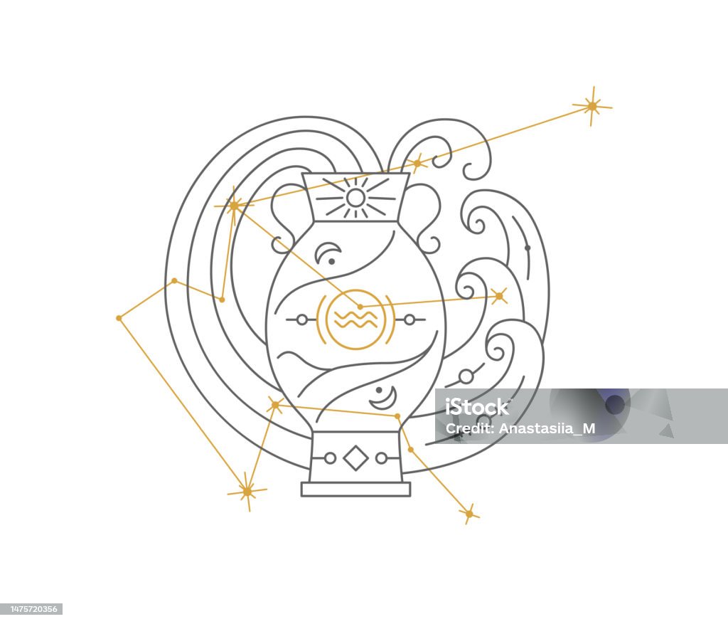 Aquarius Astrological Symbol With Zodiac Constellation Connected Stars