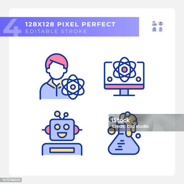 Stem Technology And Ai Pixel Perfect Rgb Color Icons Set Stock