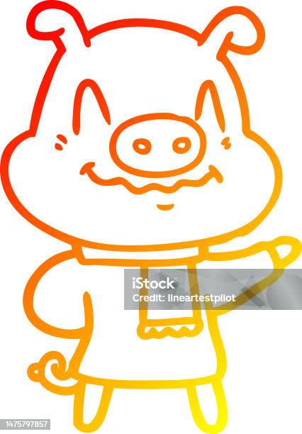 Dessin Au Trait Dégradé Chaud Dun Cochon De Dessin Animé Nerveux