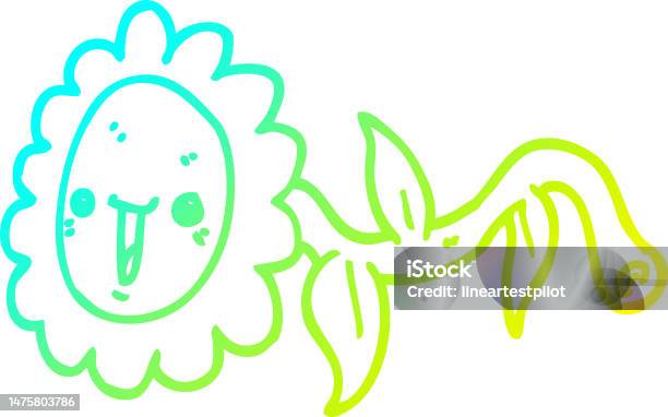 Dessin Au Trait Dégradé Froid Dune Fleur De Dessin Animé Vecteurs