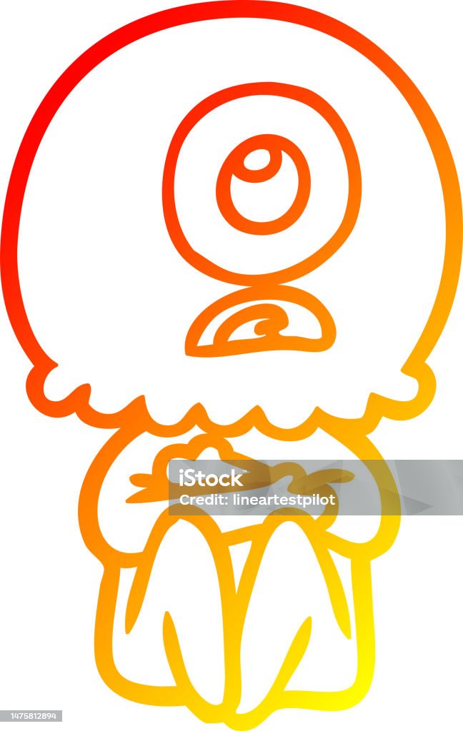 Dessin Au Trait Dégradé Chaud Dun Dessin Animé Cyclope Extraterrestre