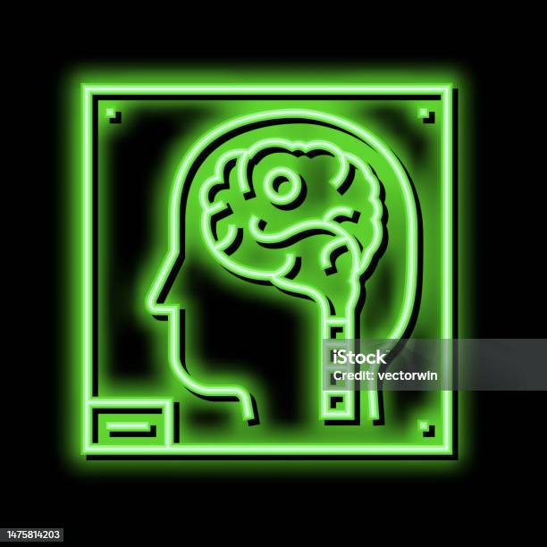 Illustration De Licône De Lueur Néon De Rayons X Du Cerveau Humain