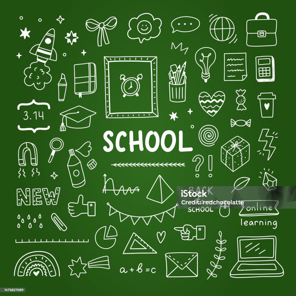 School Doodles Vector Set Cute Education Icons Hand Drawn School ... School Doodles Vector Set Cute Education Icons Hand Drawn School ...
