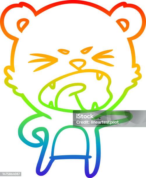 Dessin Au Trait Dégradé Arcenciel Dun Ours De Dessin Animé En Colère