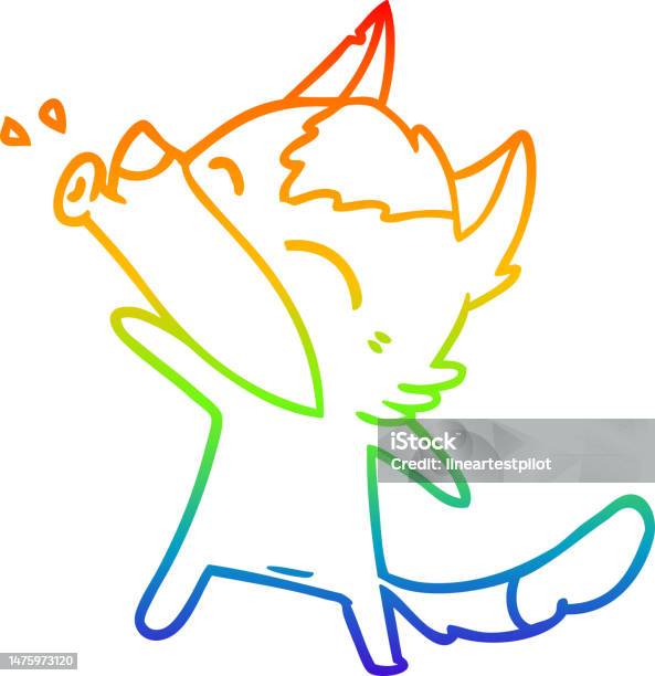 Dessin Au Trait Dégradé Arcenciel Dun Dessin Animé De Loup Hurlant