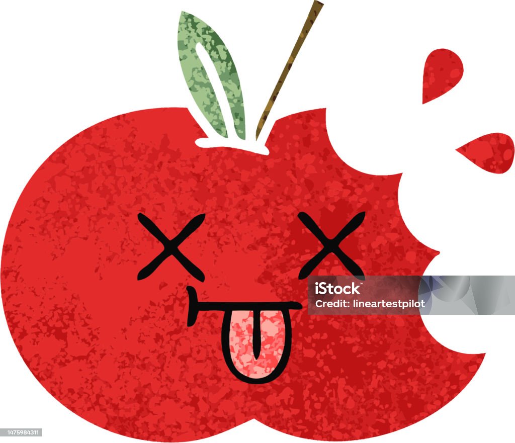 Ilustrasi Retro Gaya Kartun Apel Merah Ilustrasi Stok Unduh Gambar