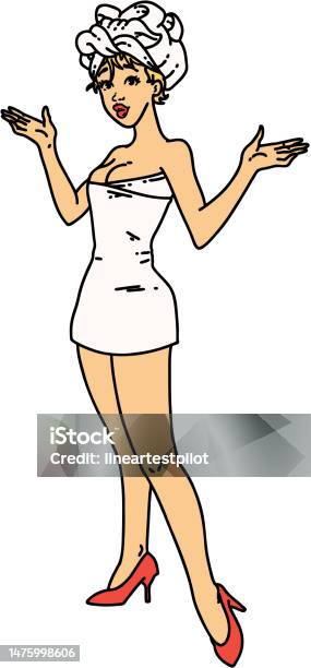 Ilustración De Tatuaje Al Estilo Tradicional De Una Chica Pinup En