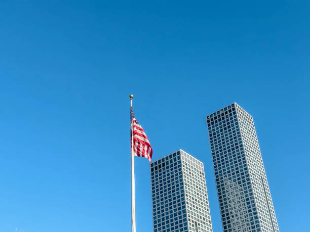 Free Stock Photo of Modern building interior with American flags ...