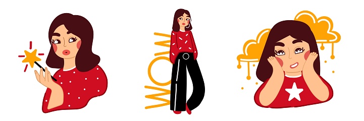 Wanita Berbaju Merah Datar Merah Oranye Set Ilustrasi Seorang Gadis ... Wanita Berbaju Merah Datar Merah Oranye Set Ilustrasi Seorang Gadis ...