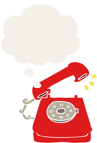 Kartun Berdering Telepon Dengan Gelembung Pikiran Dalam Gaya Retro ... Kartun Berdering Telepon Dengan Gelembung Pikiran Dalam Gaya Retro ...