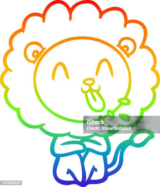 Dessin Au Trait Dégradé Arcenciel Dun Lion De Dessin Animé Heureux