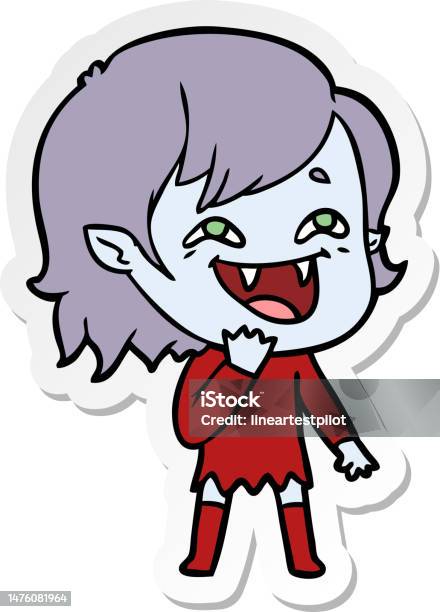 Autocollant Dune Fille Vampire Riant De Dessin Animé Vecteurs Libres De