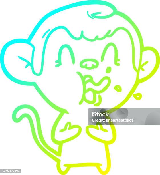 Dessin Au Trait Dégradé Froid Dun Singe De Dessin Animé Fou Vecteurs