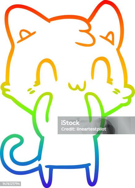 Dessin Au Trait Dégradé Arcenciel Dun Chat Heureux De Dessin Animé