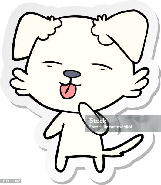 Autocollant Dun Chien De Dessin Animé Sortant La Langue Vecteurs Libres