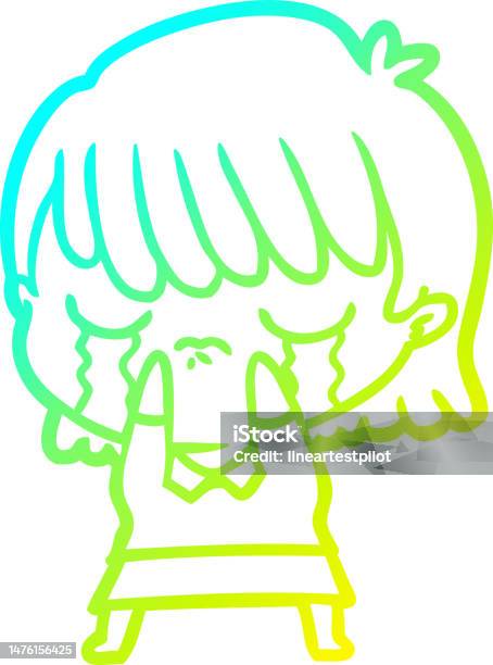 Dessin Au Trait Dégradé Froid Dune Femme De Dessin Animé Pleurant