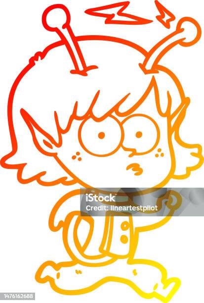 Dessin Au Trait Dégradé Chaud Dune Fille Extraterrestre De Dessin Animé