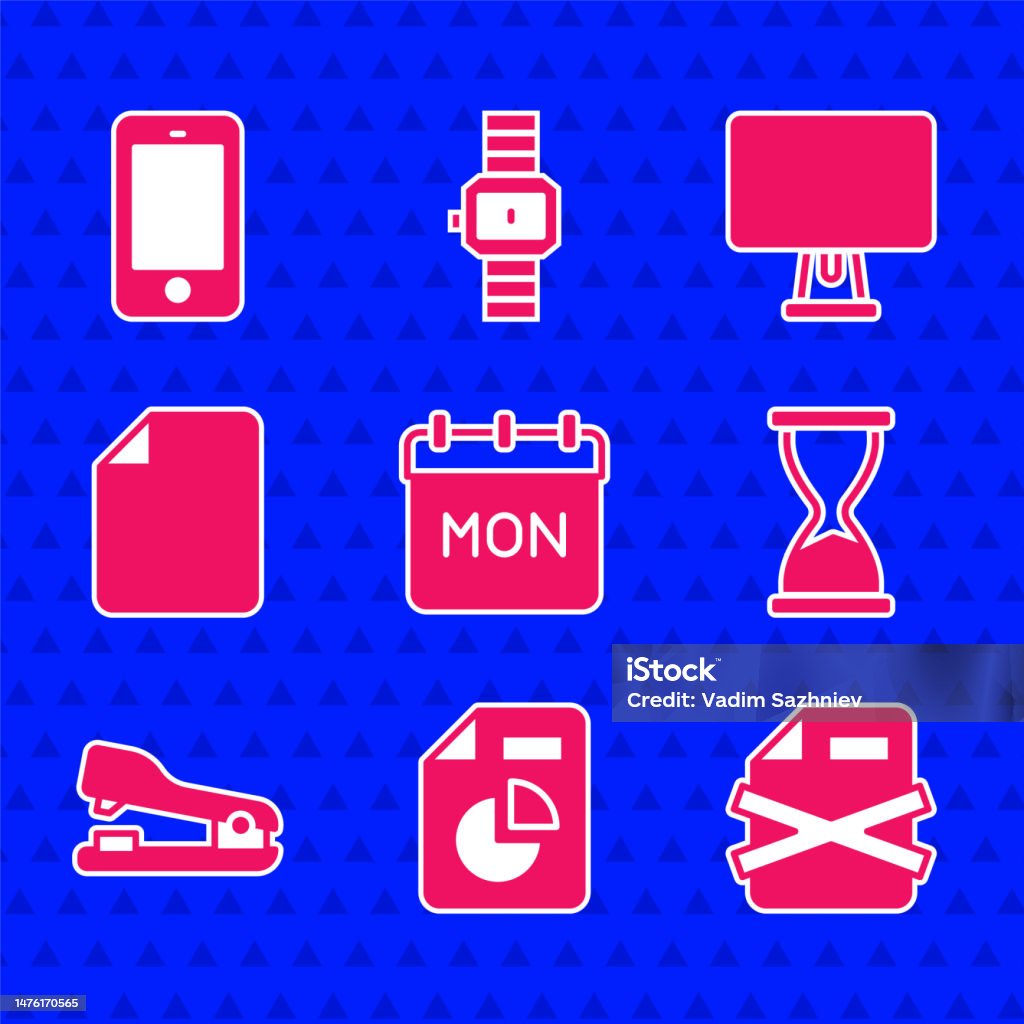 Set Calendar Document With Graph Chart Delete File Document Old Hourglass Stapler File Computer