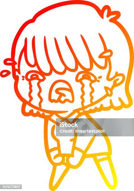 Dessin Au Trait Dégradé Chaud Dune Fille De Dessin Animé Pleurant