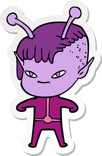 Vetores De Adesivo De Uma Menina Alienígena Bonito Dos Desenhos Animados E Mais Imagens De