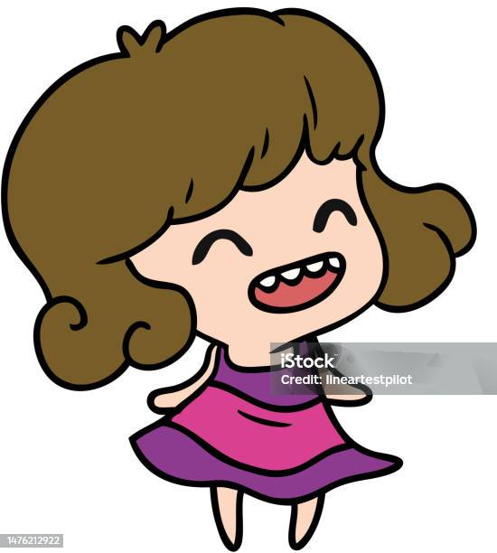 Kartun Yang Digambar Dengan Tangan Bebas Dari Gadis Kawaii Yang Lucu