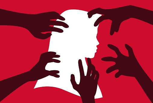Silhouette Of Woman Harassment Vector Illustration Hands Of Man