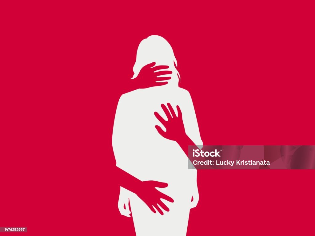 Vetores De Silhueta De Mulher Ilustração Vetorial De Assédio Mãos De Homem Tocando As Mulheres
