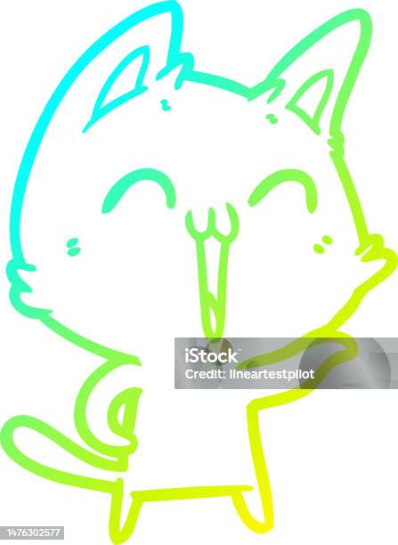 Dessin Au Trait Dégradé Froid Dun Chat De Dessin Animé Heureux Vecteurs
