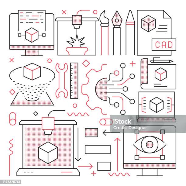 3d Printing And Modeling Web Banner With Linear Icons Trendy Linear