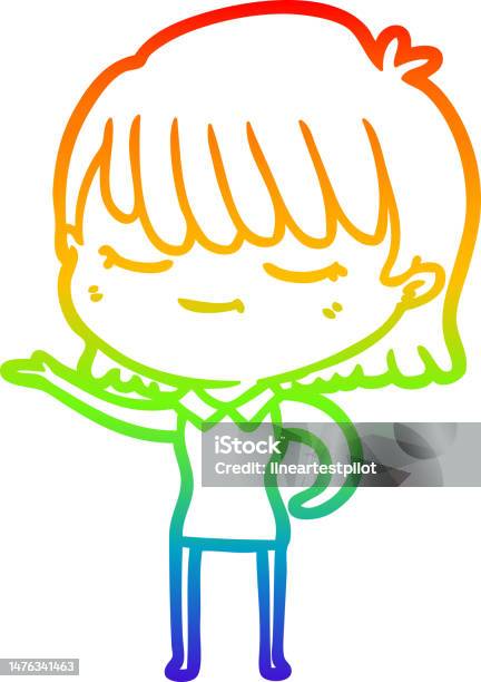Dessin Au Trait Dégradé Arcenciel Dune Femme De Dessin Animé Vecteurs