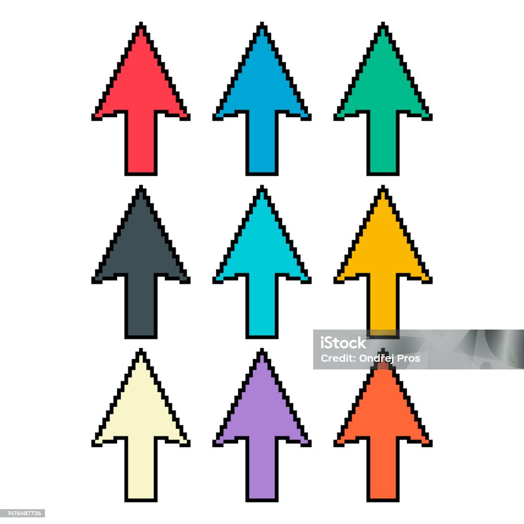 Set Of Arrow Pixel Icon Web Cursor Click Mouse Symbol Computer Pointer