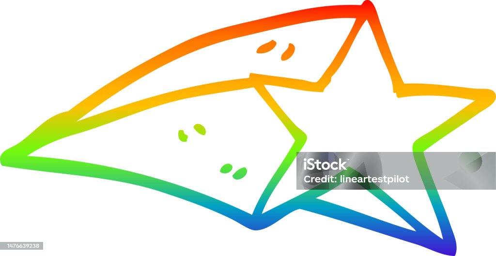 Rainbow Gradient Line Drawing Of A Cartoon Shooting Star Stock