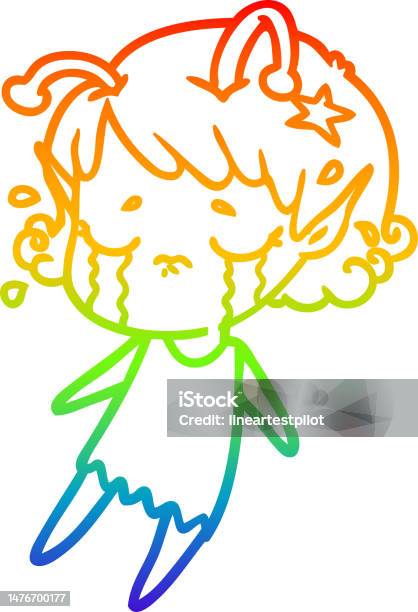 Dessin Au Trait Dégradé Arcenciel Dun Dessin Animé Pleurant Une Fille