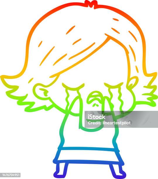 Dessin Au Trait Dégradé Arcenciel Dune Fille De Dessin Animé Pleurant