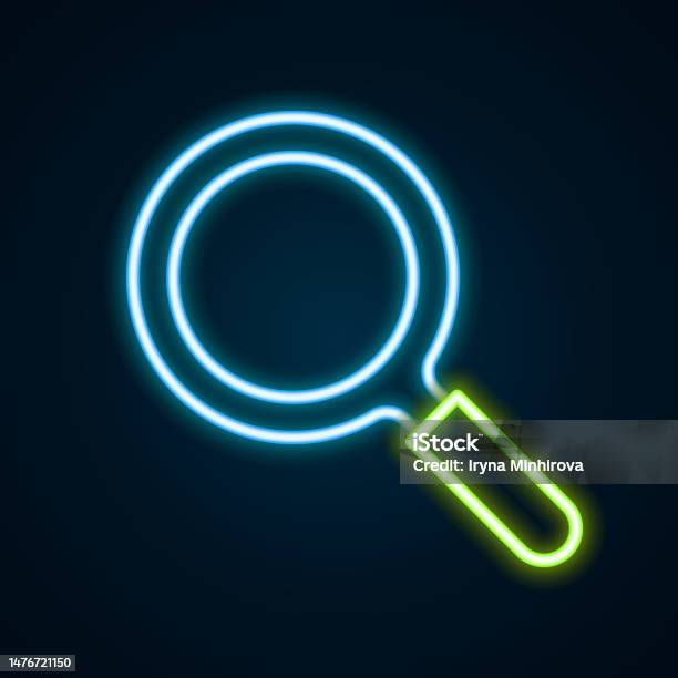 Ligne Néon Brillante Icône De Loupe Isolée Sur Fond Noir Rechercher