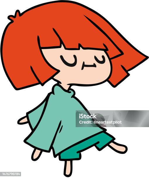 Kartun Yang Digambar Dengan Tangan Bebas Dari Gadis Kawaii Yang Lucu