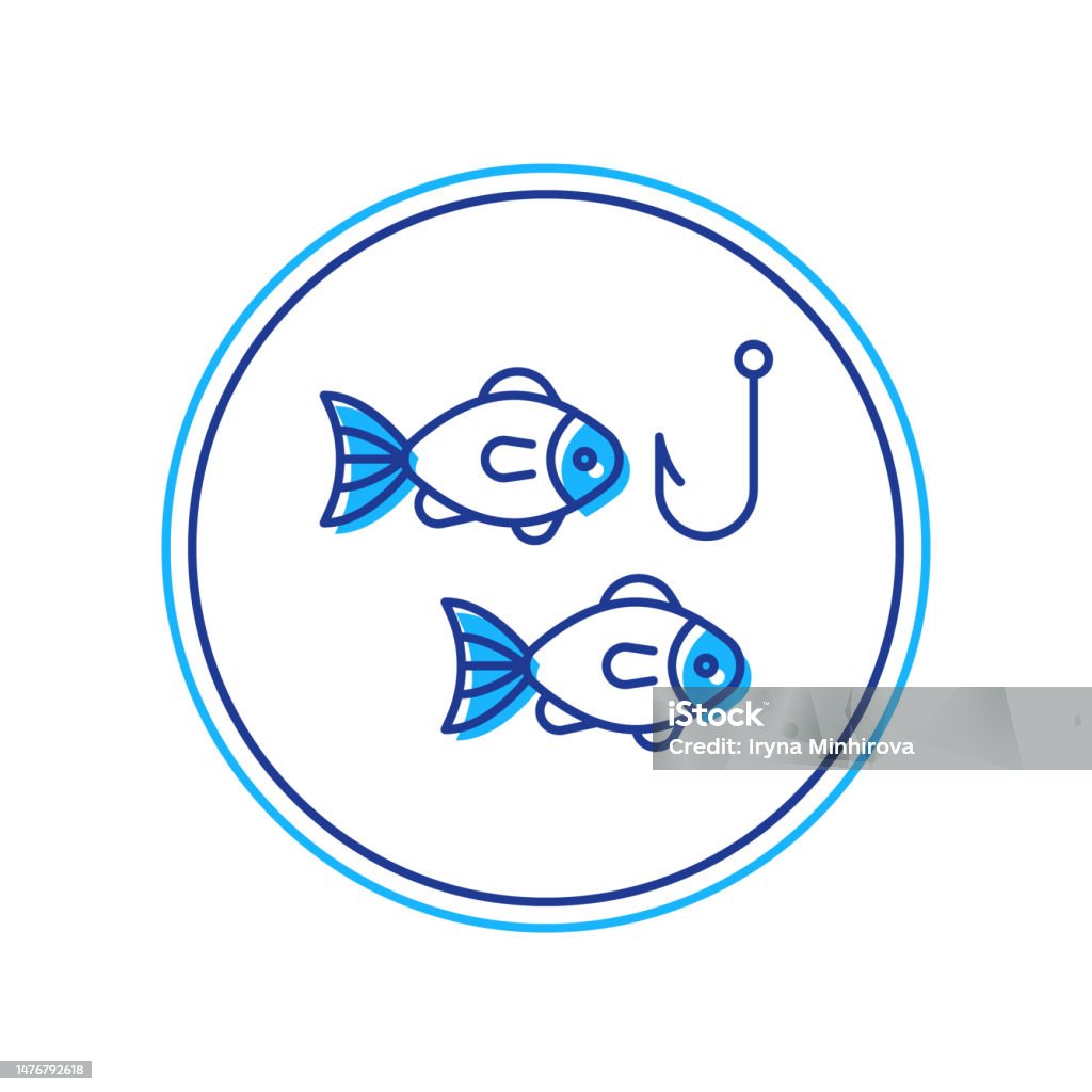 Contour Rempli Hameçon De Pêche Sous Leau Avec Icône De Poisson Isolée