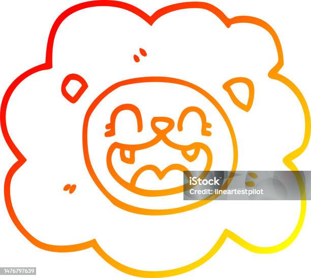 Dessin Au Trait Dégradé Chaud Dun Lion Heureux De Dessin Animé Vecteurs