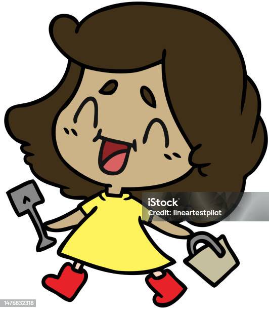 Kartun Yang Digambar Dengan Tangan Bebas Dari Gadis Kawaii Imut Dengan