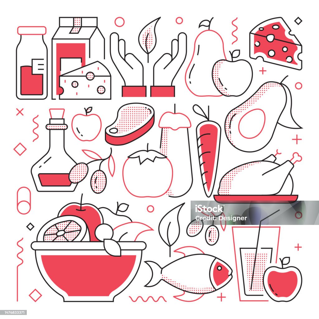 Healthy Food Web Banner With Linear Icons Trendy Linear Style Vector
