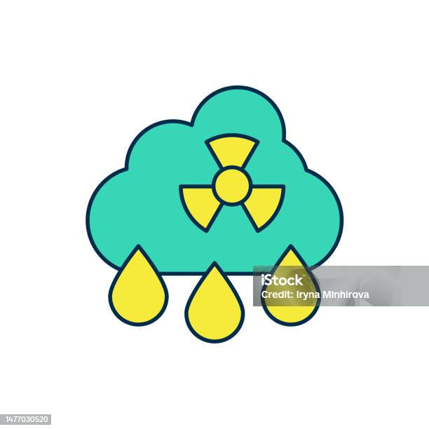 Contour Rempli Icône Pluie Acide Et Nuage Radioactif Isolée Sur Fond